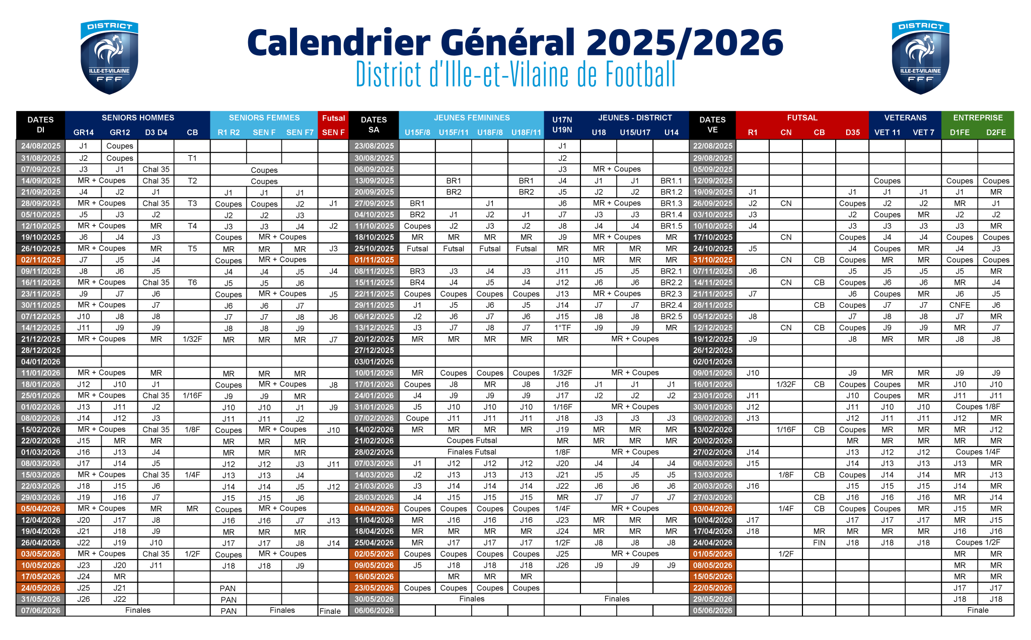 Calendrier général pour la saison 2025 – 2026 – District d'Ille-et ...